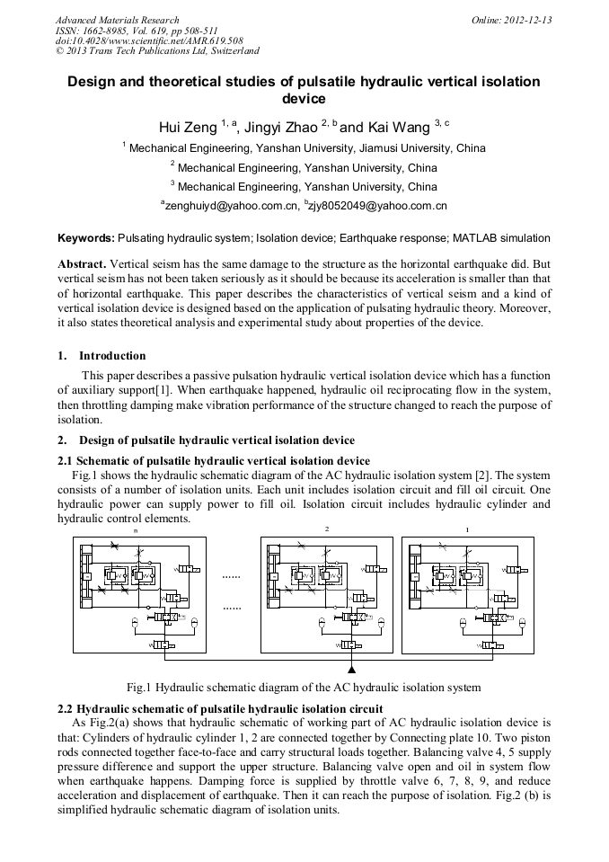 Design and Theoretical Studies of Pulsatile Hydraulic Vertical ...