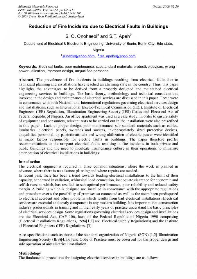 Reduction of Fire Incidents due to Electrical Faults in Buildings ...