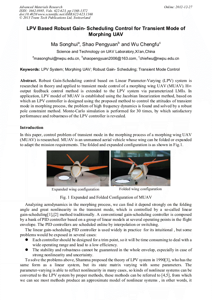 LPV Based Robust Gain – Scheduling Control for Transient Mode of ...