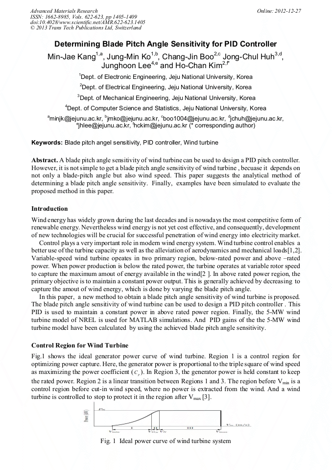 Determining Blade Pitch Angle Sensitivity for PID Controller | Scientific.Net