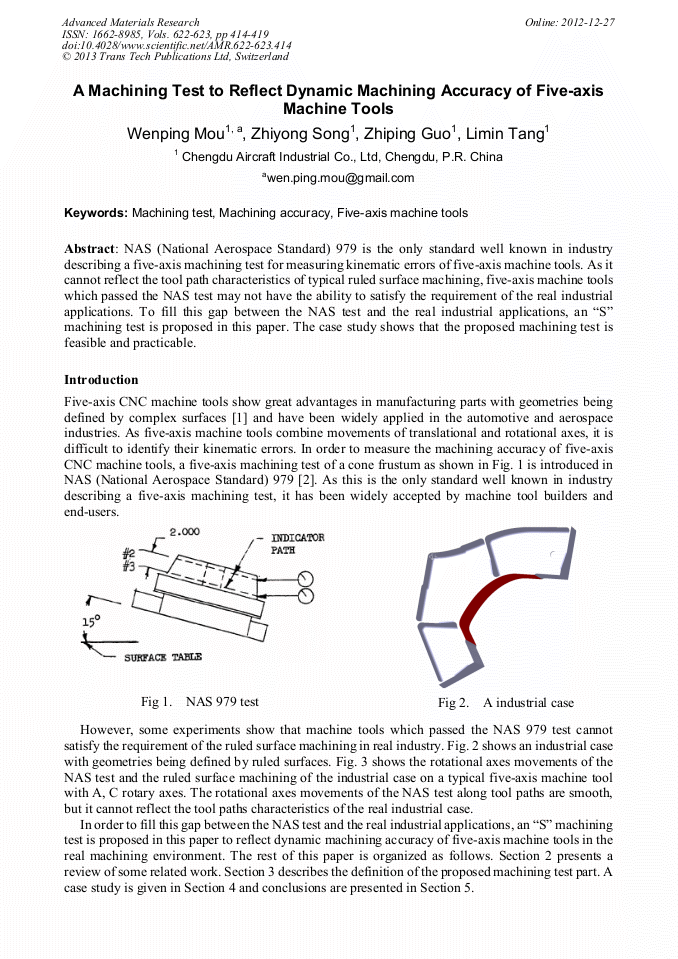 A Machining Test to Reflect Dynamic Machining Accuracy of Five-Axis ...