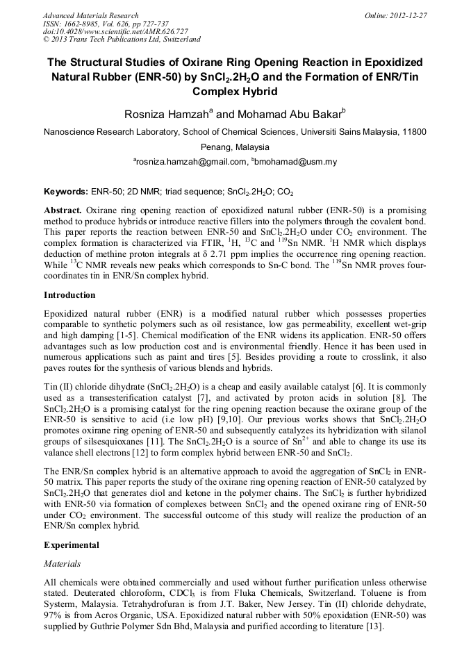 The Structural Studies of Oxirane Ring Opening Reaction in Epoxidized ...