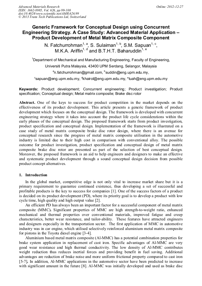 Generic Framework for Conceptual Design Using Concurrent Engineering ...