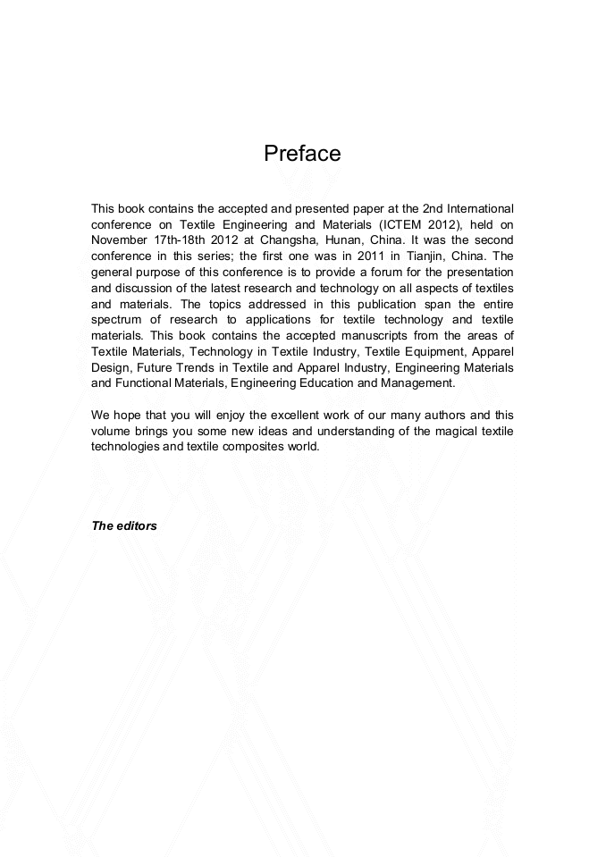 Preface and Conference Organization | Advances in Textile Engineering ...