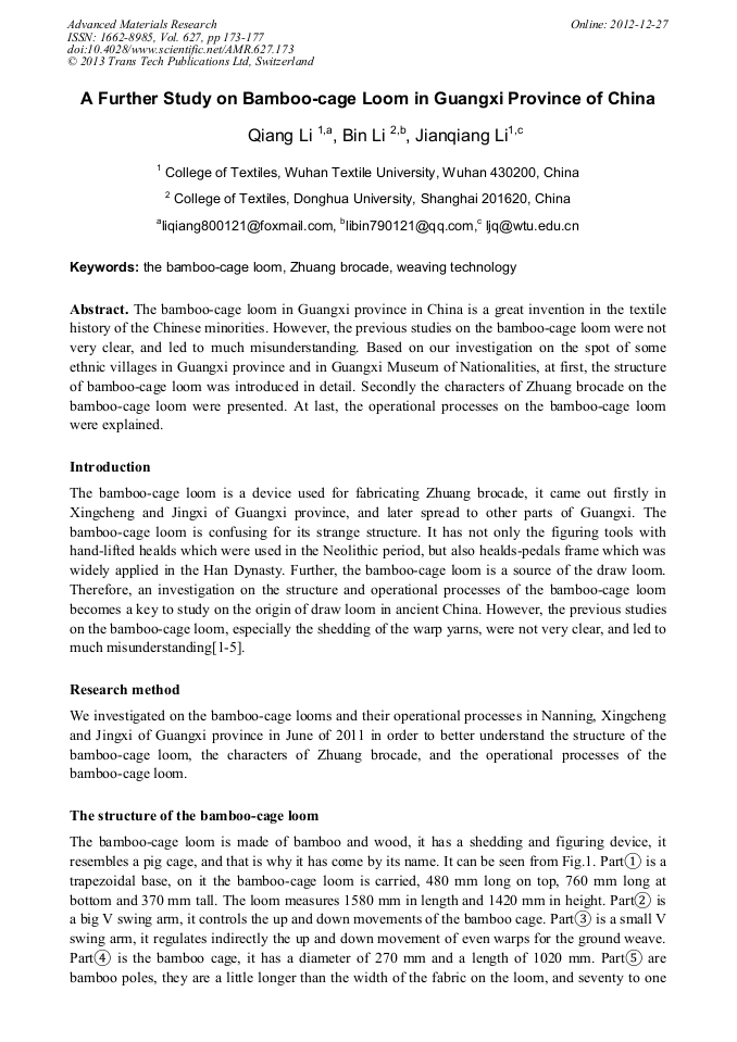 A Further Study on Bamboo-Cage Loom in Guangxi Province of China ...