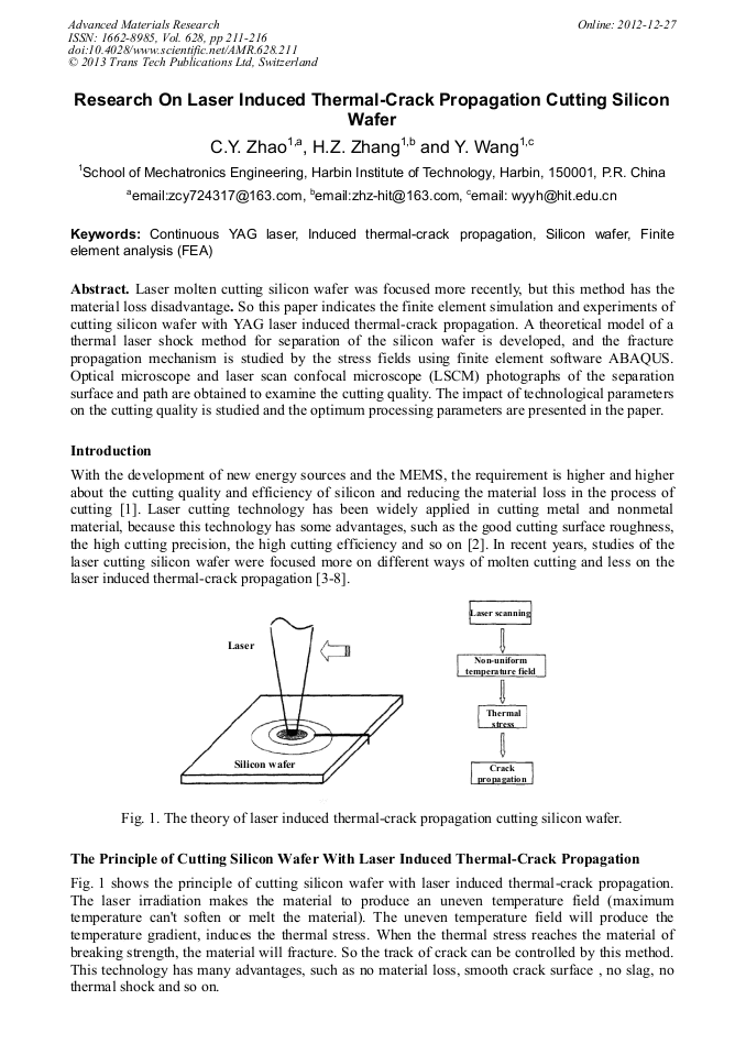 Research on Laser Induced Thermal-Crack Propagation Cutting Silicon ...