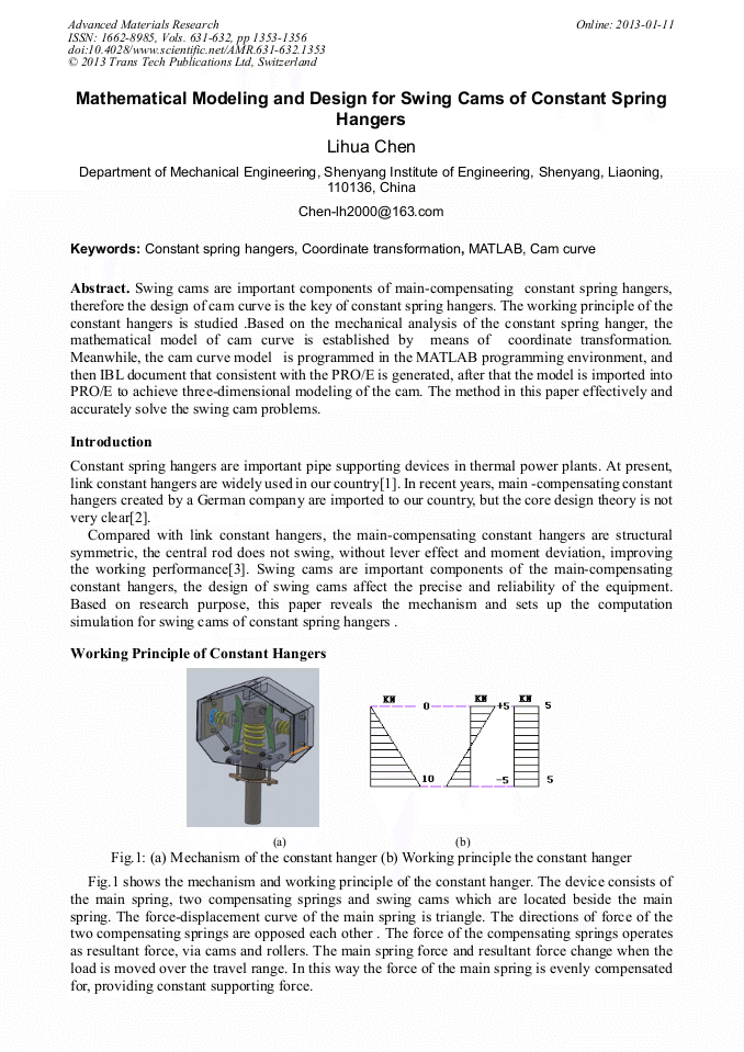 Mathematical Modeling and Design for Swing Cams of Constant Spring ...