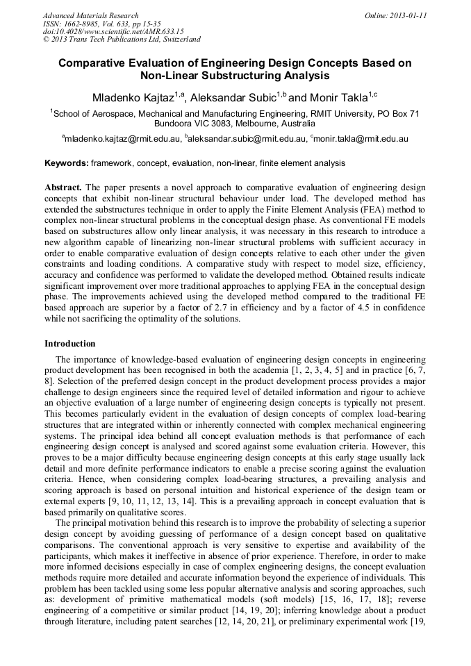 Comparative Evaluation of Engineering Design Concepts Based on Non ...