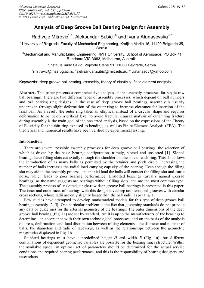 Analysis of Deep Groove Ball Bearing Design for Assembly | Scientific.Net