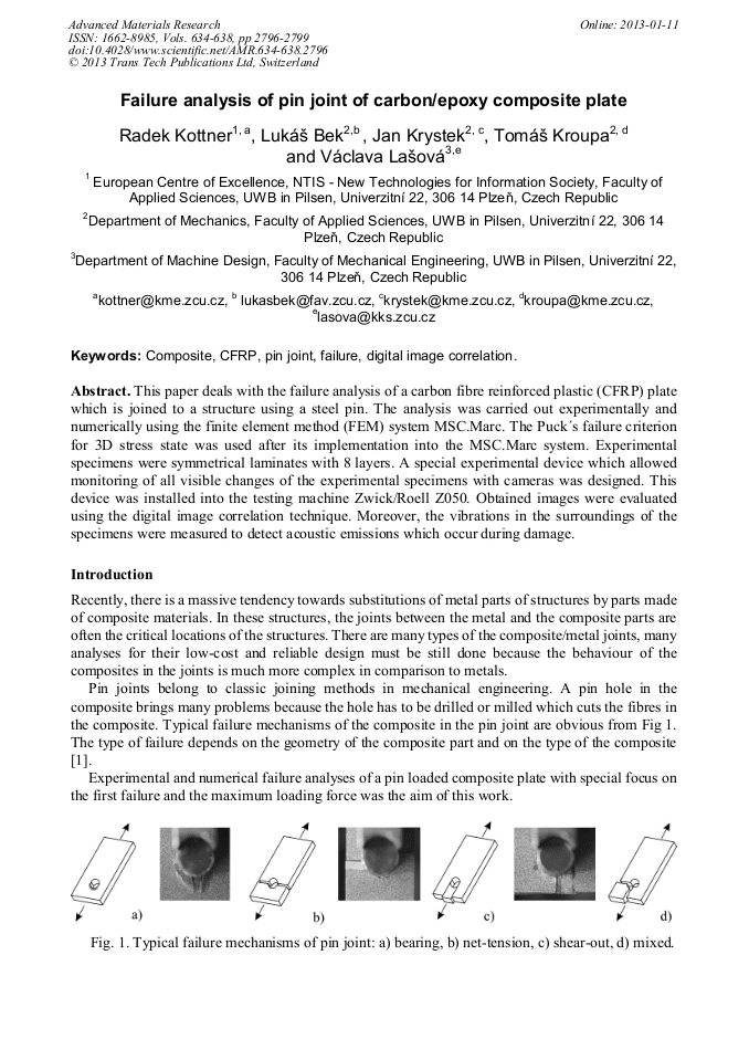 Failure Analysis of Pin Joint of Carbon/Epoxy Composite Plate ...