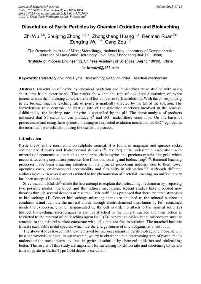Dissolution of Pyrite Particles by Chemical Oxidation and Bioleaching ...