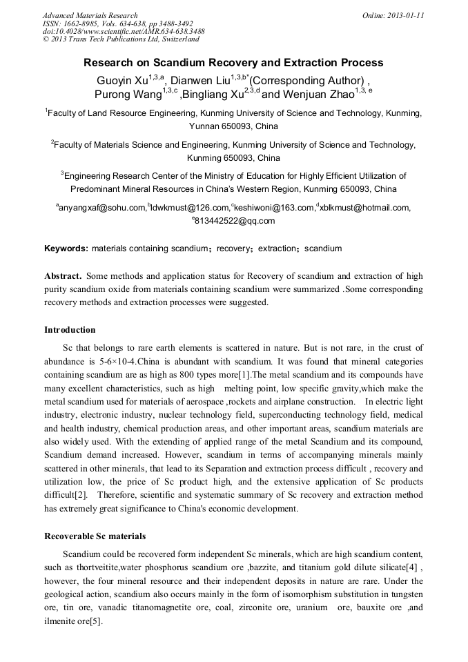 Research on Scandium Recovery and Extraction Process | Scientific.Net