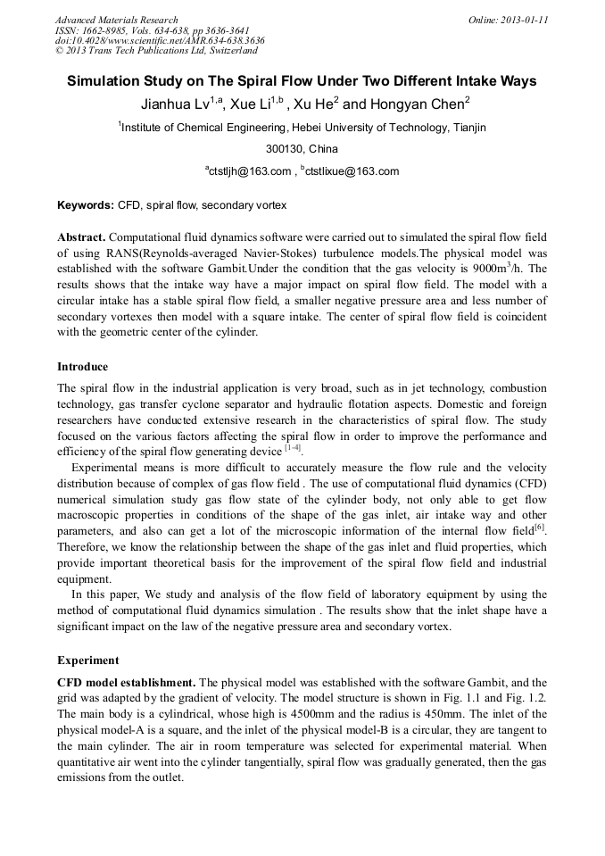 Simulation Study on the Spiral Flow under Two Different Intake Ways ...