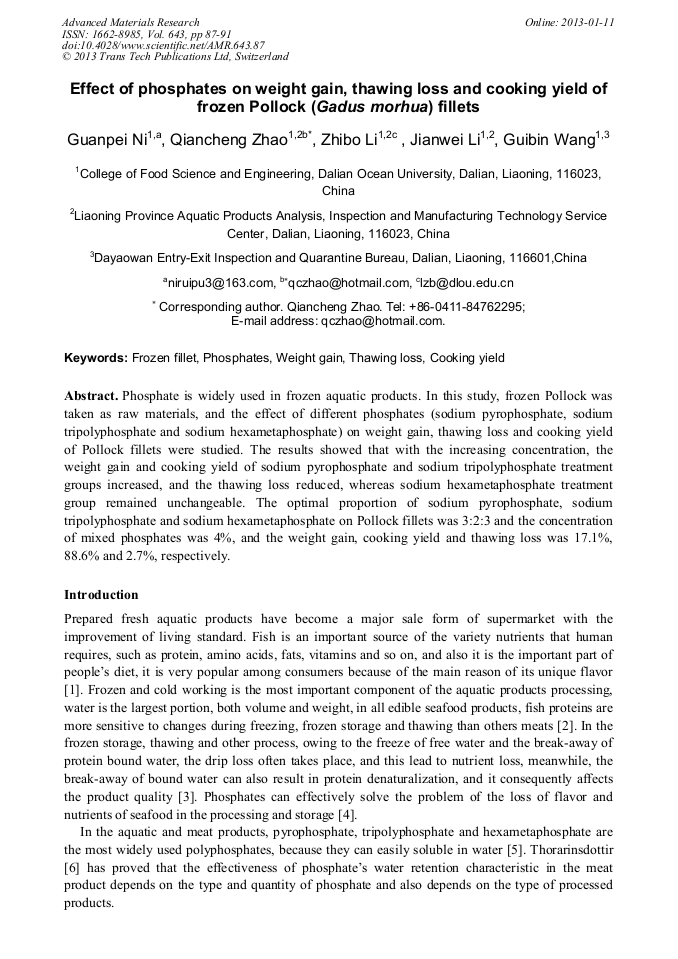 Effect of Phosphates on Weight Gain, Thawing Loss and Cooking Yield of ...