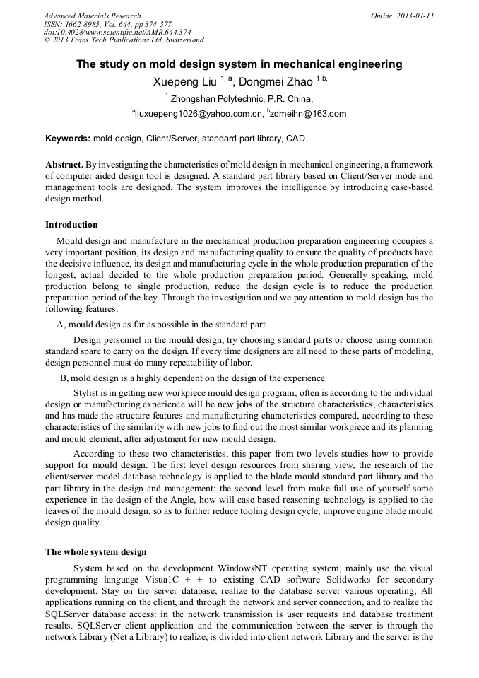 The Study on Mold Design System in Mechanical Engineering | Scientific.Net