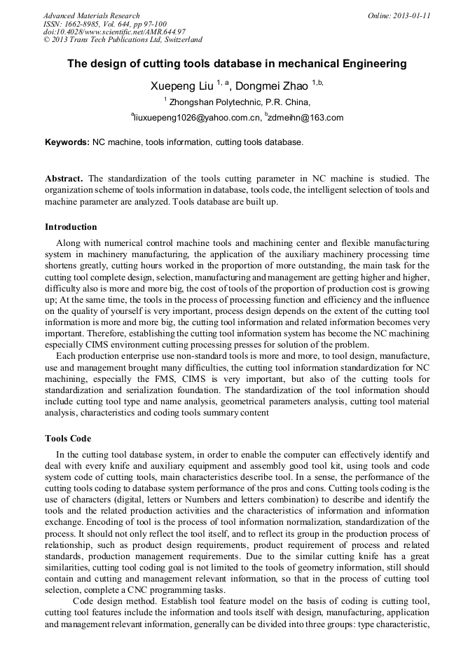 The Design of Cutting Tools Database in Mechanical Engineering ...