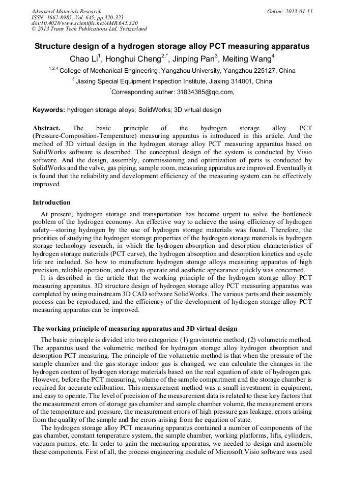 Structure Design of a Hydrogen Storage Alloy PCT Measuring Apparatus ...