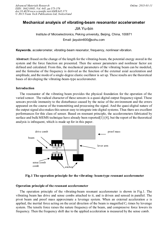 Mechanical Analysis of Vibrating-Beam Resonantor Accelerometer ...