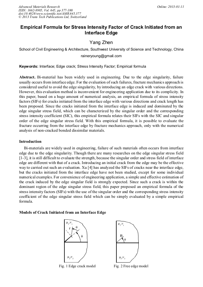Empirical Formula for Stress Intensity Factor of Crack Initiated from ...