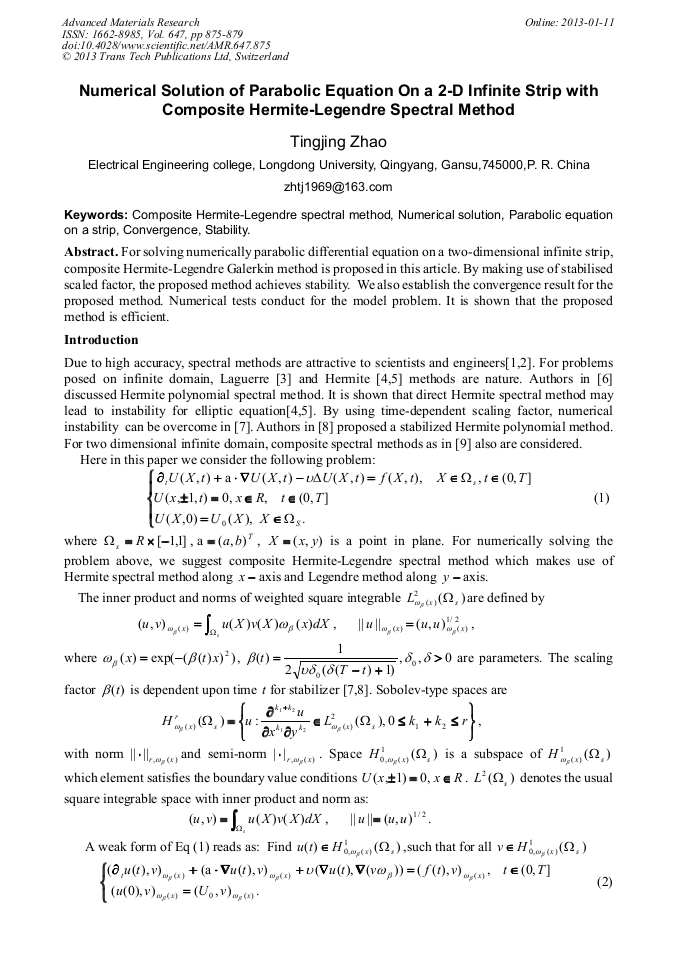 Numerical Solution of Parabolic Equation on a 2-D Infinite Strip with ...