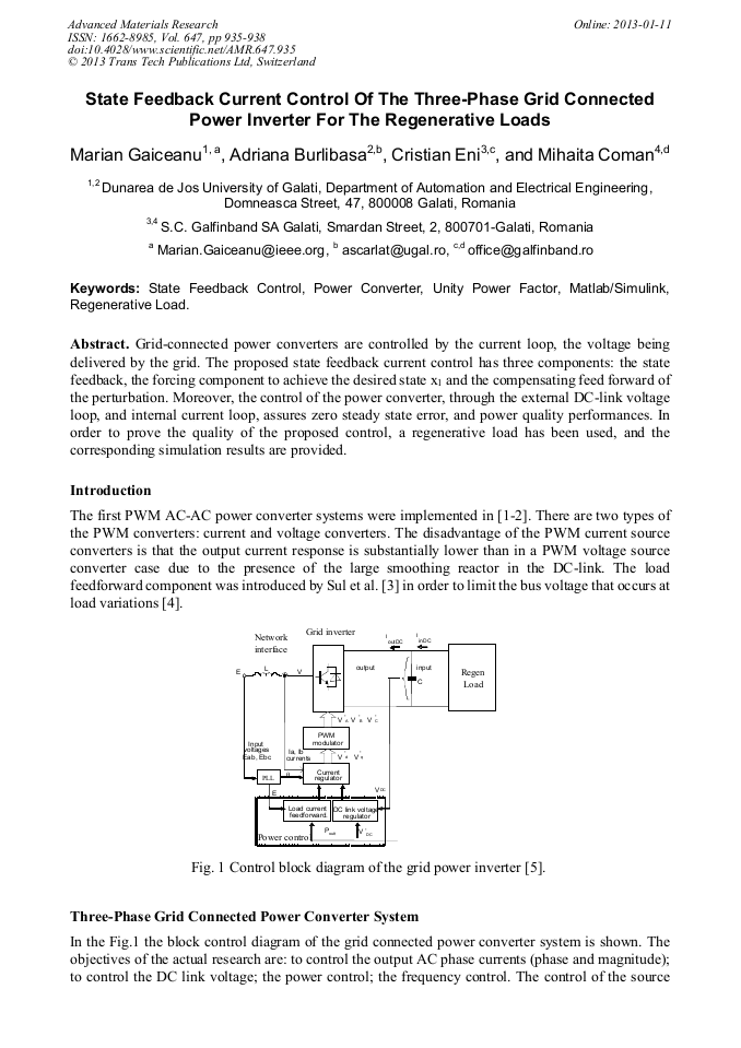 State Feedback Current Control of the Three-Phase Grid Connected Power ...