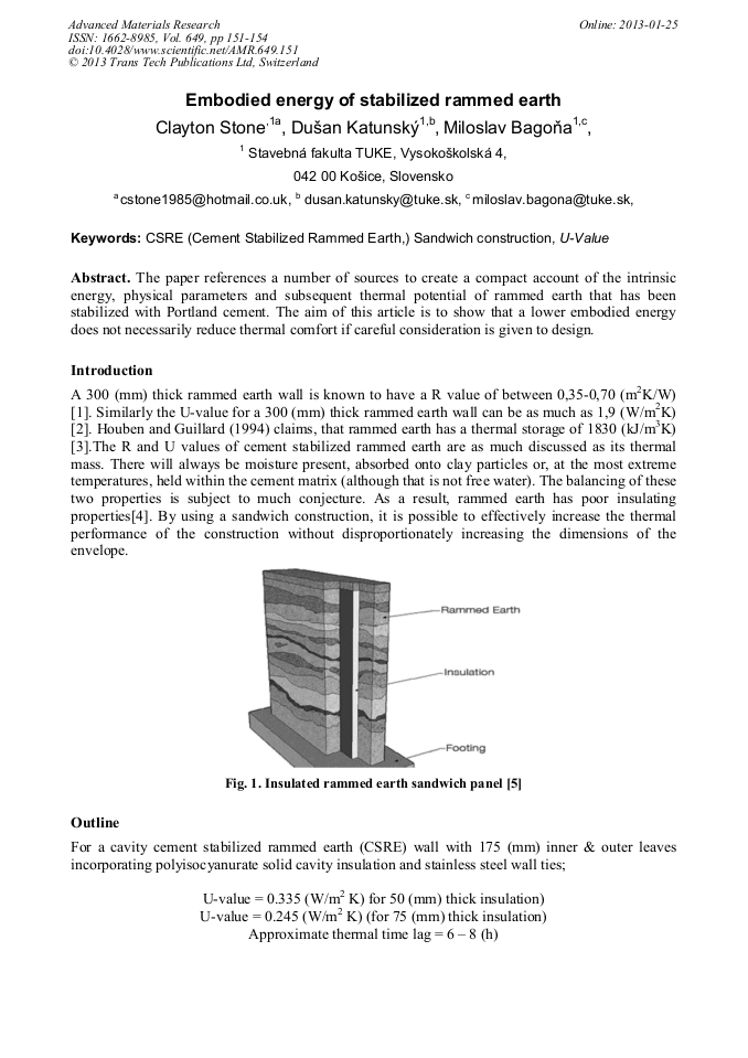Embodied Energy of Stabilized Rammed Earth | Scientific.Net