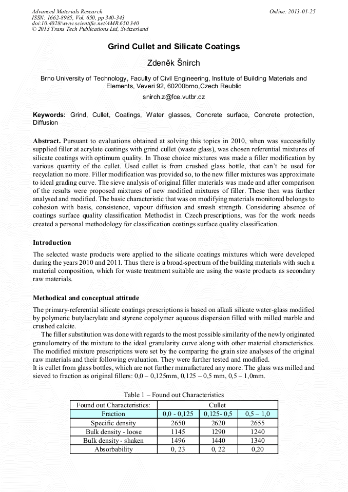 Grind Cullet and Silicate Coatings | Scientific.Net