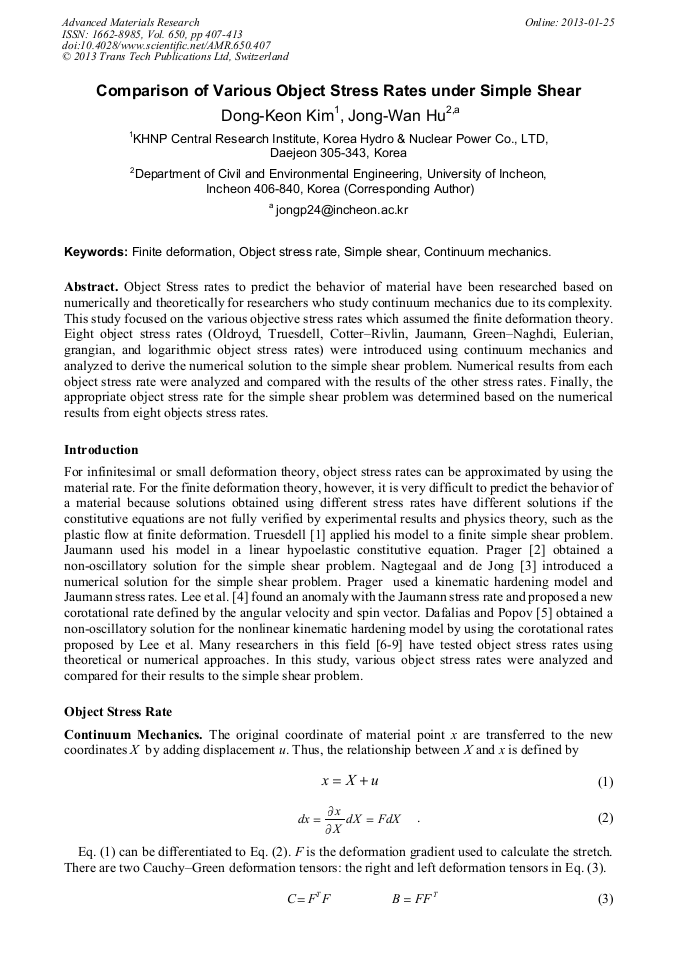 Comparison of Various Object Stress Rates under Simple Shear ...