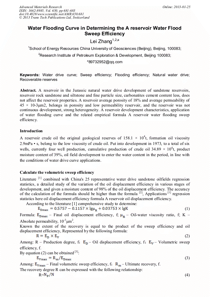 Water Flooding Curve in Determining the A Reservoir Water Flood Sweep ...
