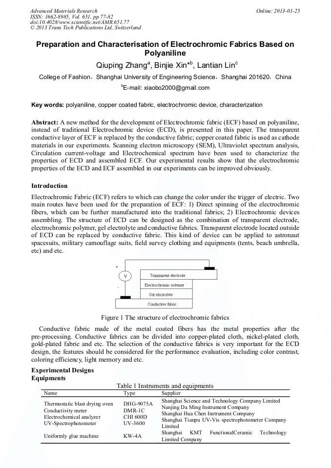 Preparation and Characterisation of Electrochromic Fabrics Based on ...