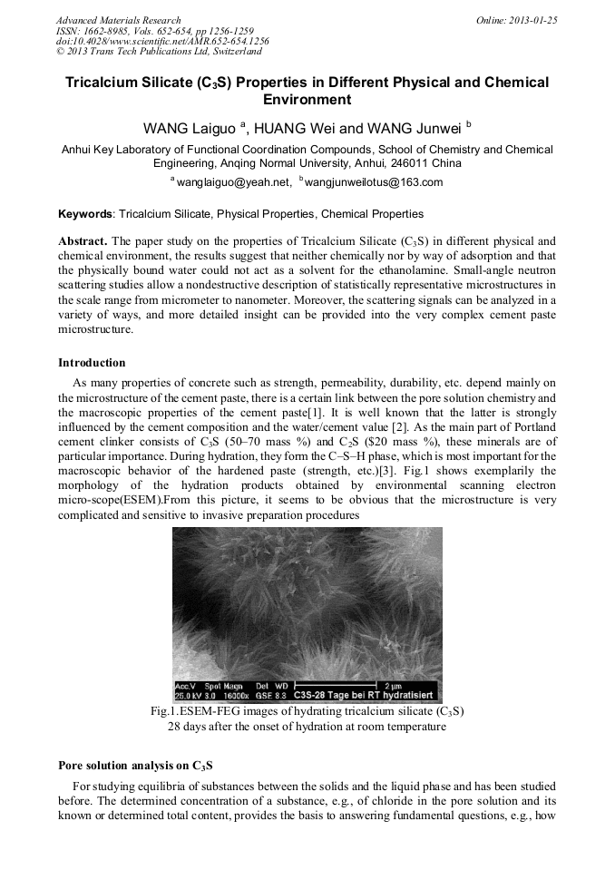 Tricalcium Silicate (C3S) Properties in Different Physical and Chemical ...