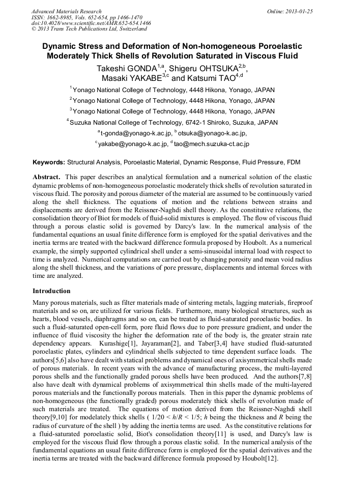 Dynamic Stress and Deformation of Non-Homogeneous Poroelastic ...