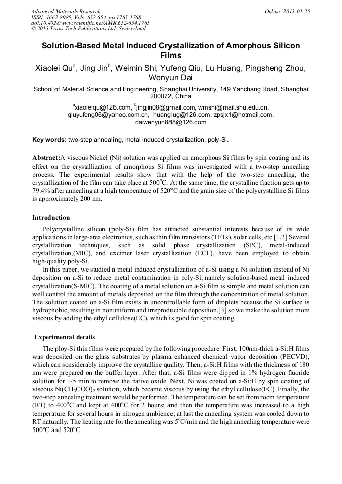 Solution-Based Metal Induced Crystallization of Amorphous Silicon Films ...
