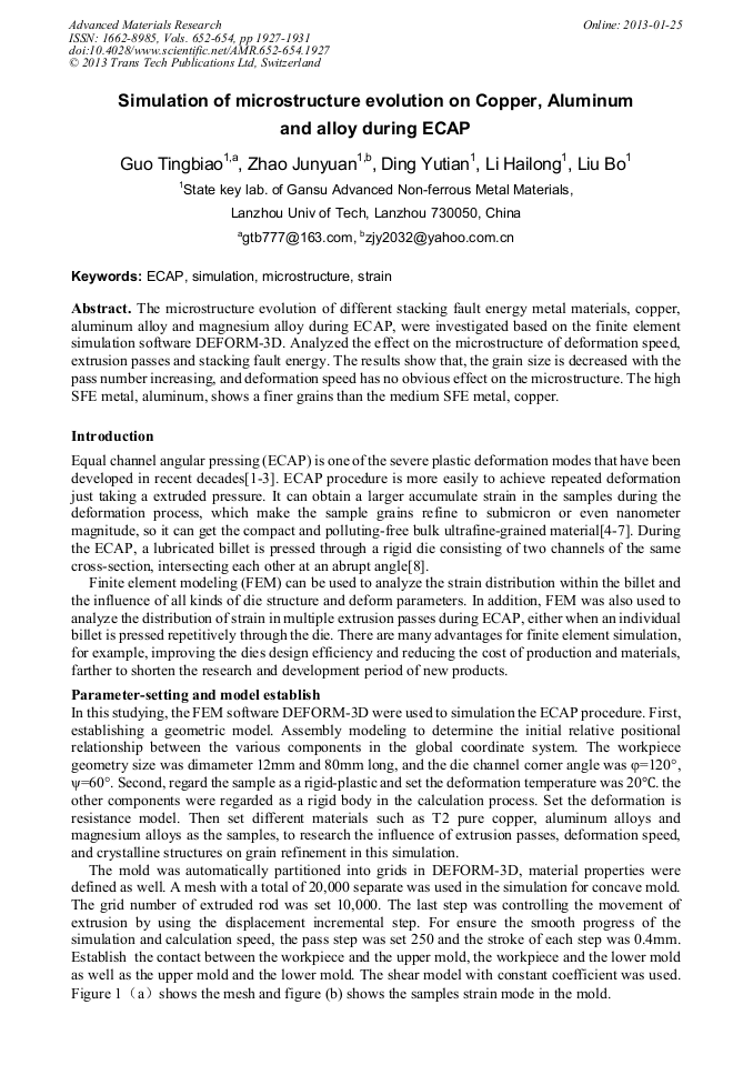 Simulation of Microstructure Evolution on Copper, Aluminum and Alloy ...