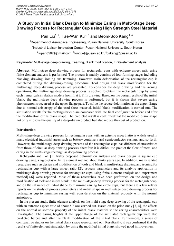 A Study on Initial Blank Design to Minimize Earing in Multi-Stage Deep ...