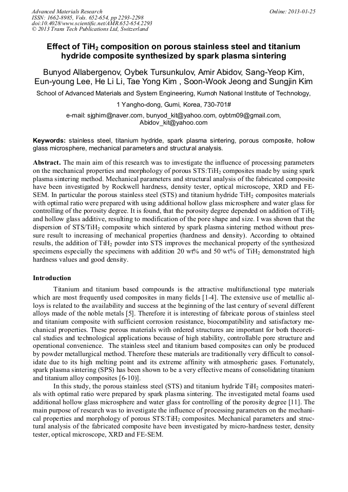 Effect of TiH2 Composition on Porous Stainless Steel and Titanium ...