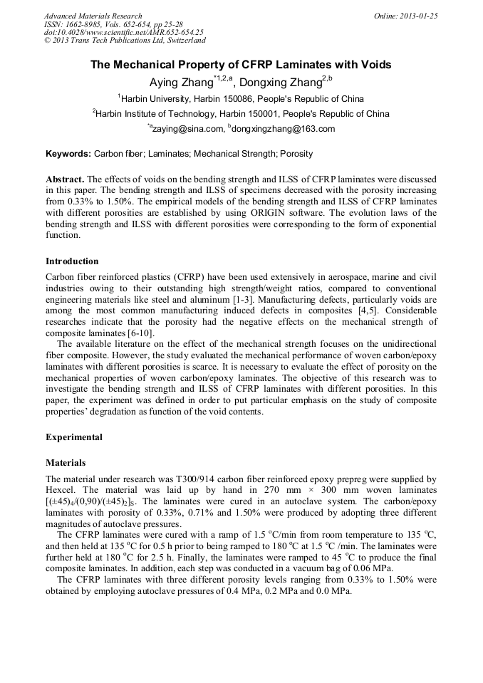 The Mechanical Property of CFRP Laminates with Voids | Scientific.Net