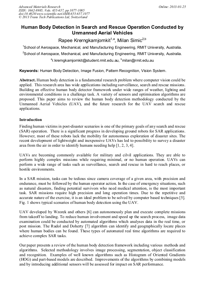 Human Body Detection in Search and Rescue Operation Conducted by ...