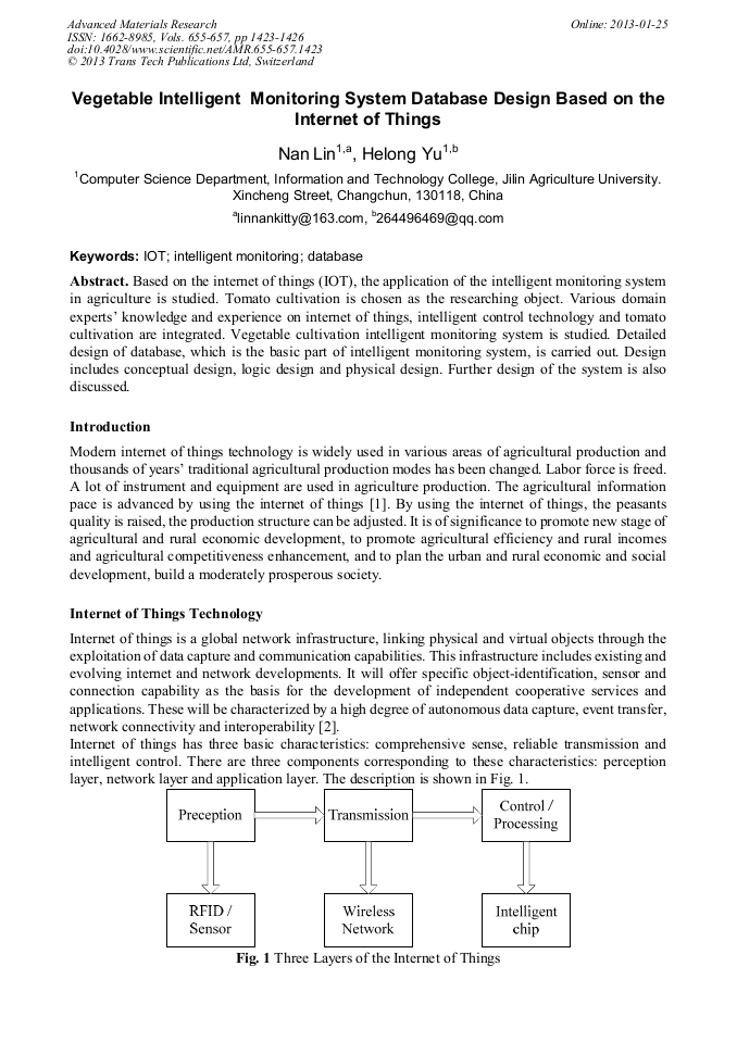 Vegetable Intelligent Monitoring System Database Design Based on the ...