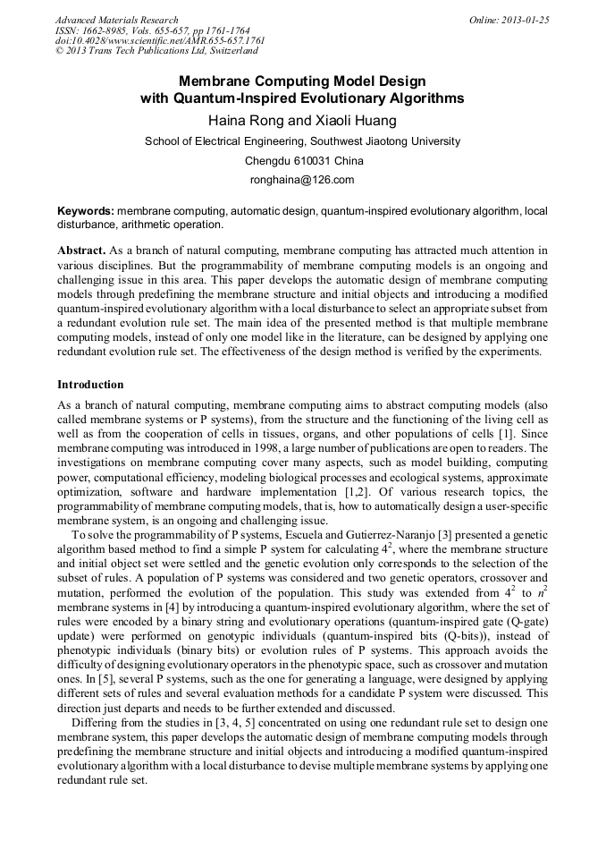 Membrane Computing Model Design with Quantum-Inspired Evolutionary ...