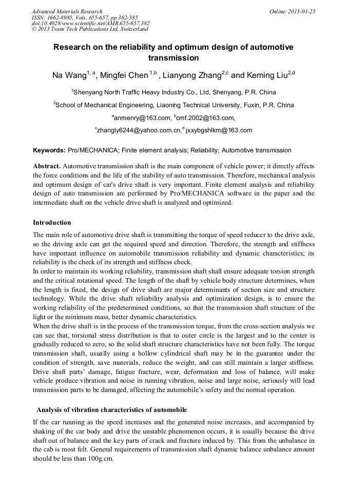 Research on the Reliability and Optimum Design of Automotive ...