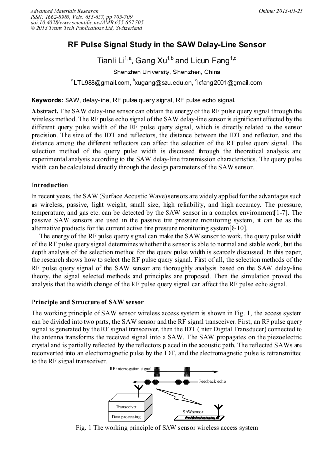 RF Pulse Signal Study in the SAW Delay-Line Sensor | Scientific.Net