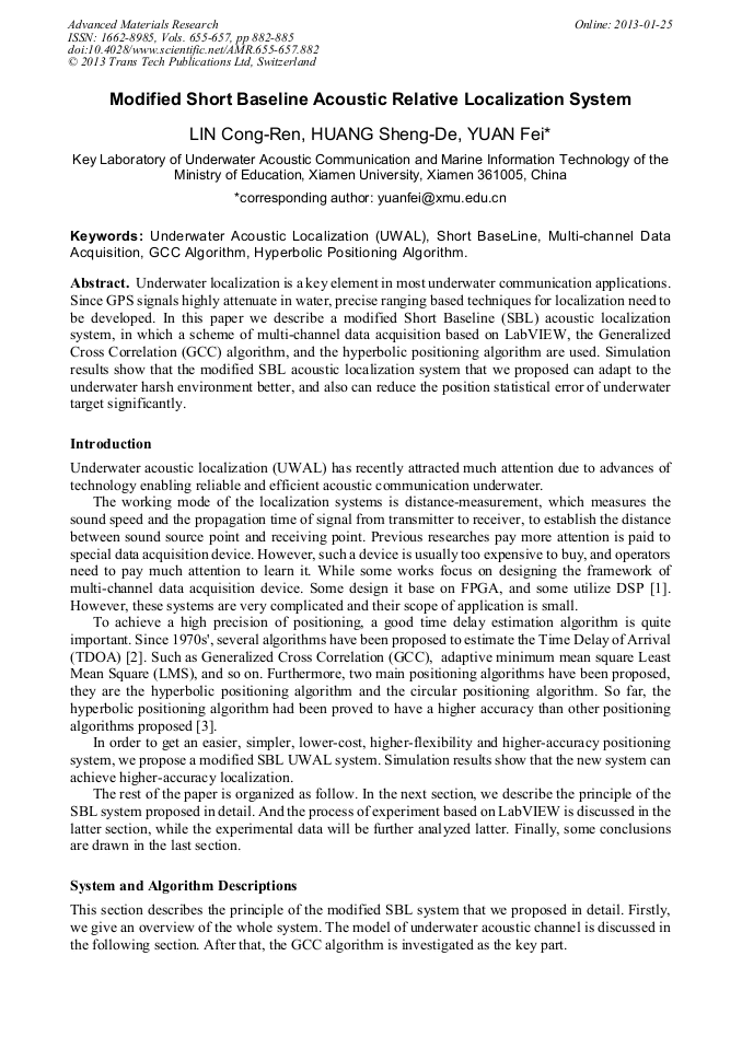 Modified Short Baseline Acoustic Relative Localization System ...