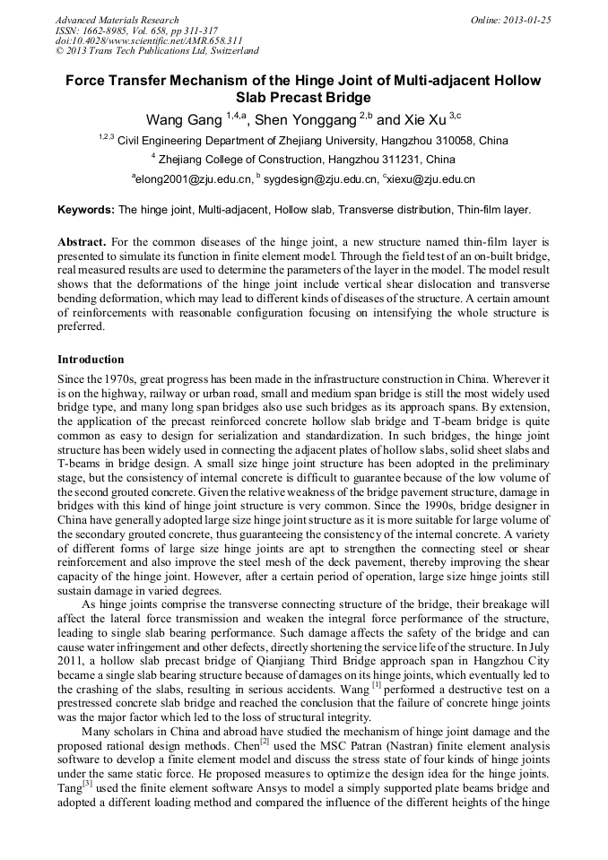 Force Transfer Mechanism of the Hinge Joint of Multi-Adjacent Hollow ...