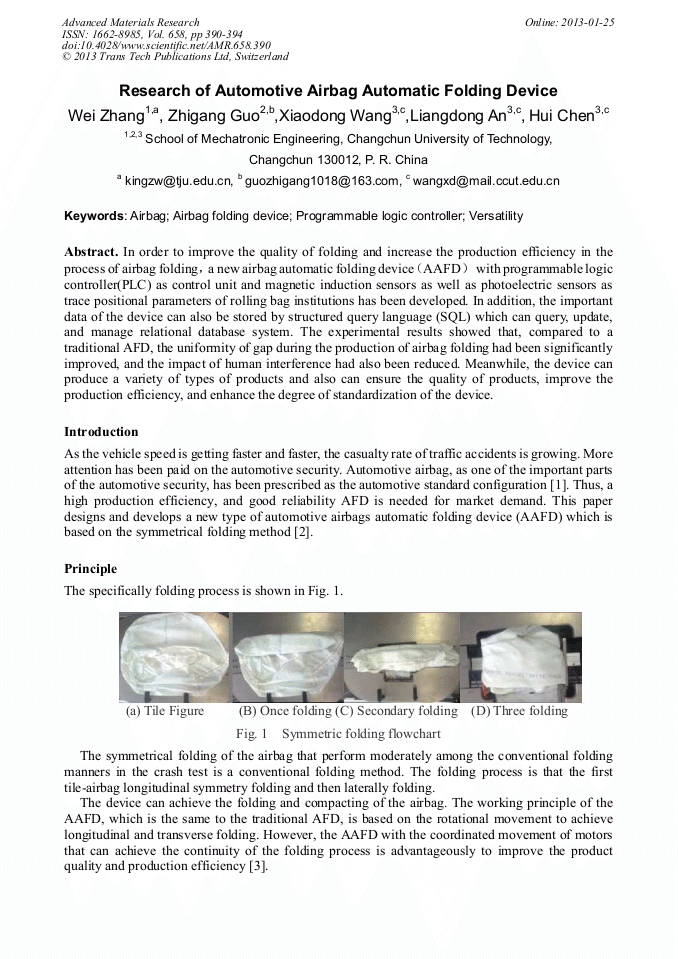 Research of Automotive Airbag Automatic Folding Device | Scientific.Net
