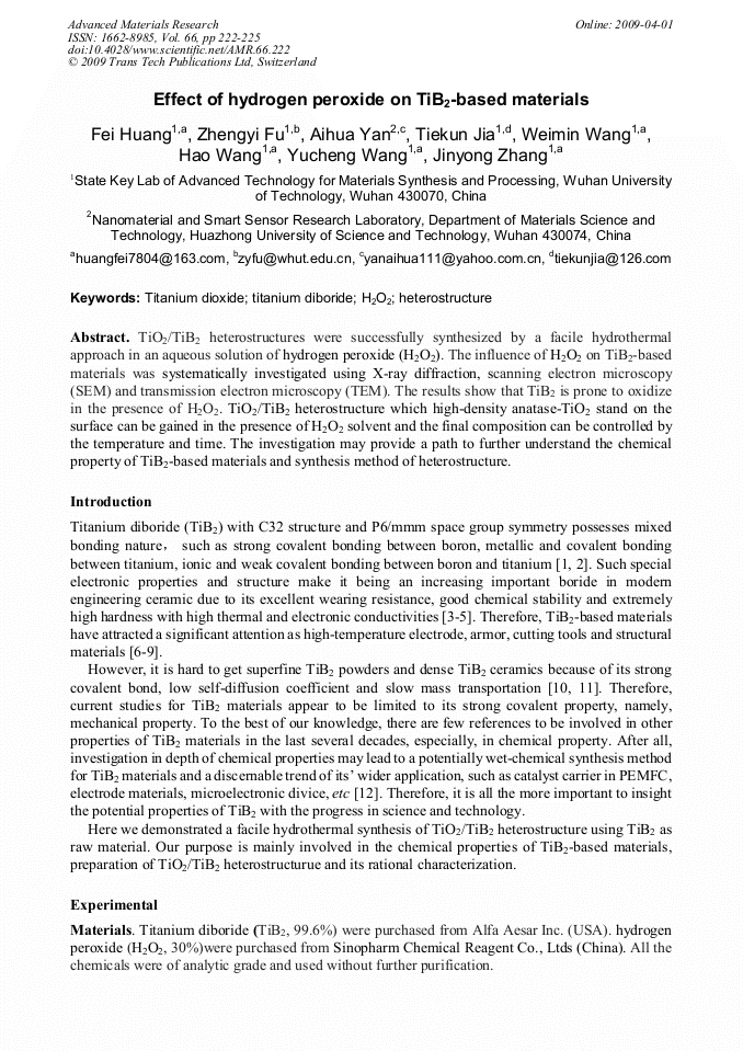 Effect of Hydrogen Peroxide on TiB2-Based Materials | Scientific.Net