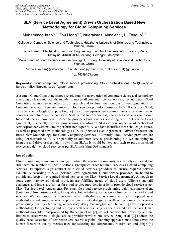 SLA (Service Level Agreement) Driven Orchestration Based New ...