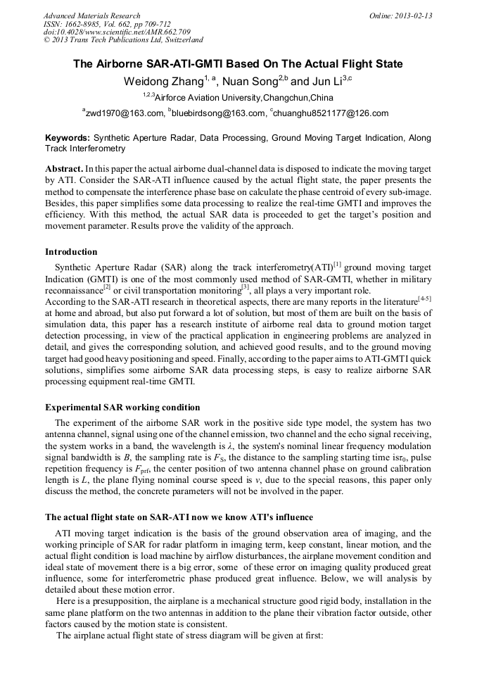 The Airborne SAR-ATI-GMTI Based on the Actual Flight State | Scientific.Net