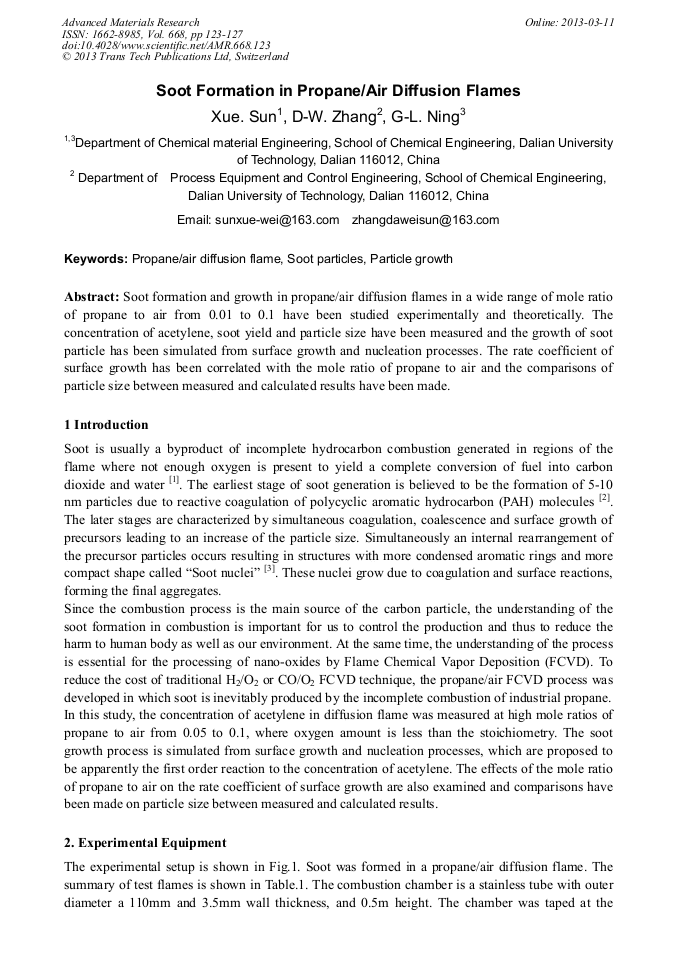 Soot Formation in Propane/Air Diffusion Flames | Scientific.Net