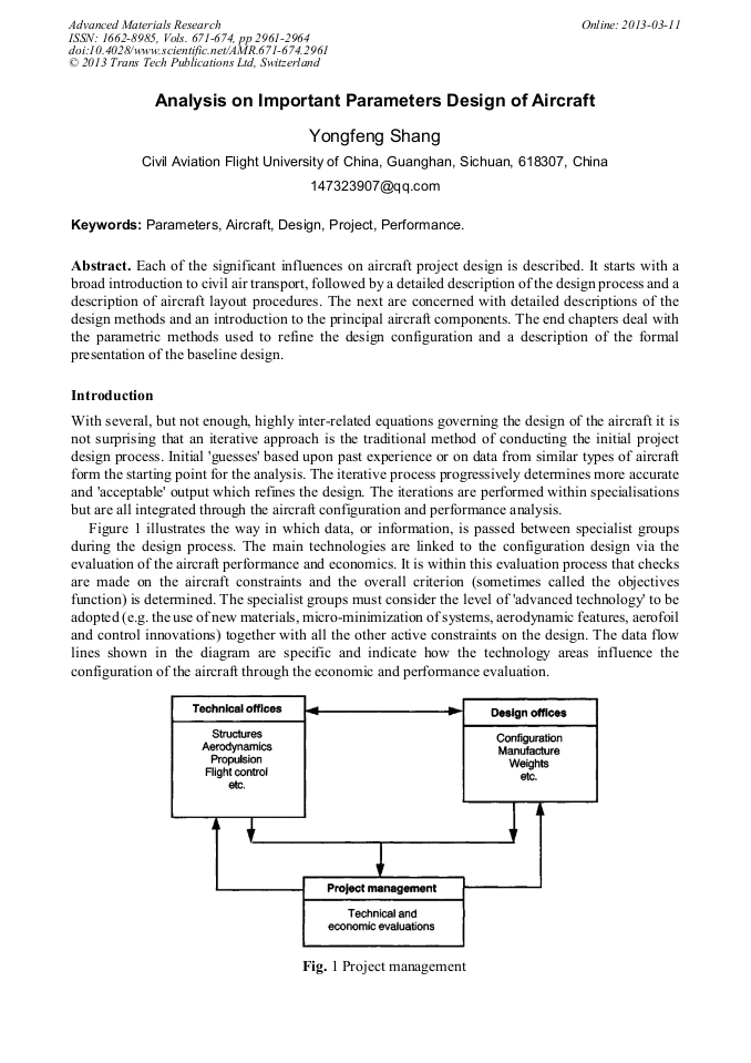 Analysis on Important Parameters Design of Aircraft | Scientific.Net